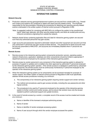 State of Nevada gaming control board minimal internal control standards ...