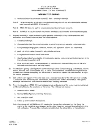 State of Nevada gaming control board minimal internal control standards ...