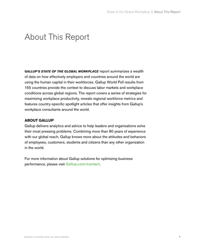 State of the Global Workplace - Gallup Report (2017) | PDF | Human ...