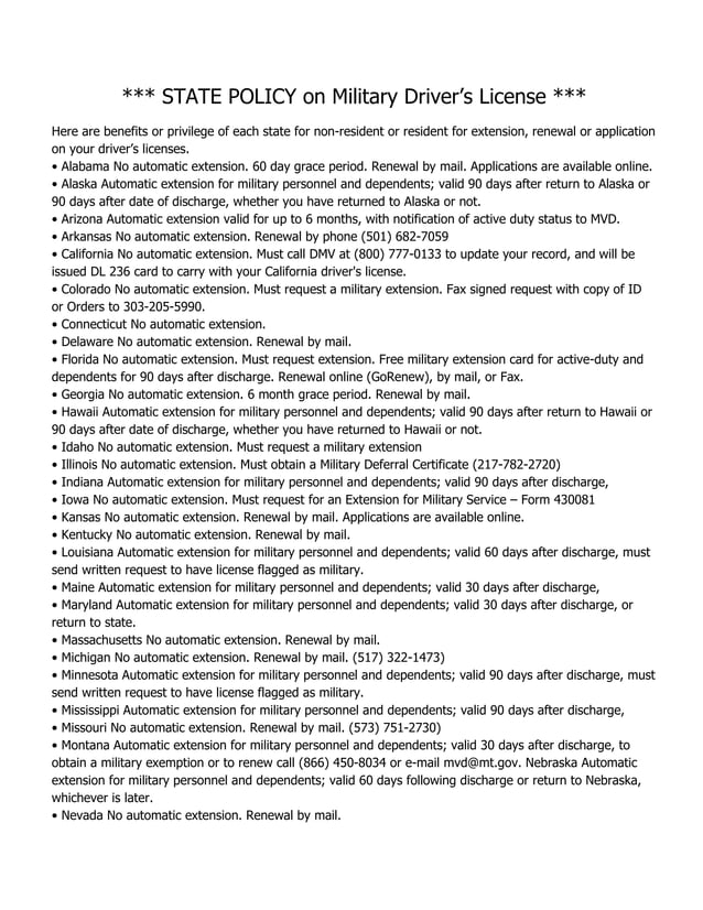 State policy on military driver | PDF