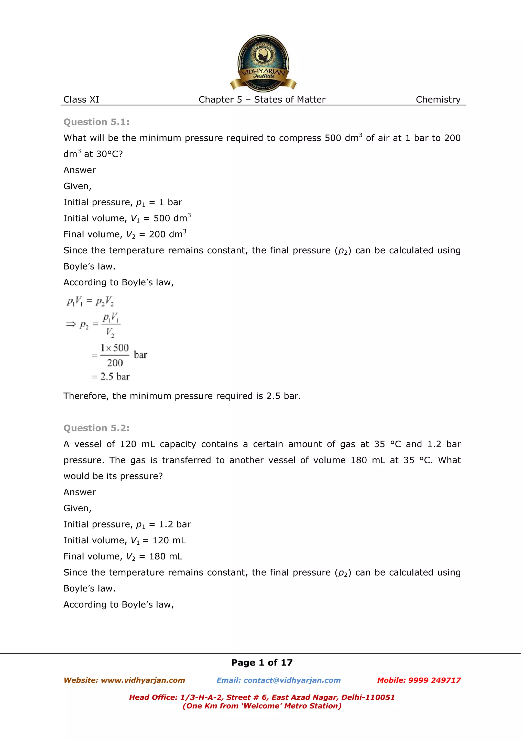 States of matter exercise -with solutions | PDF