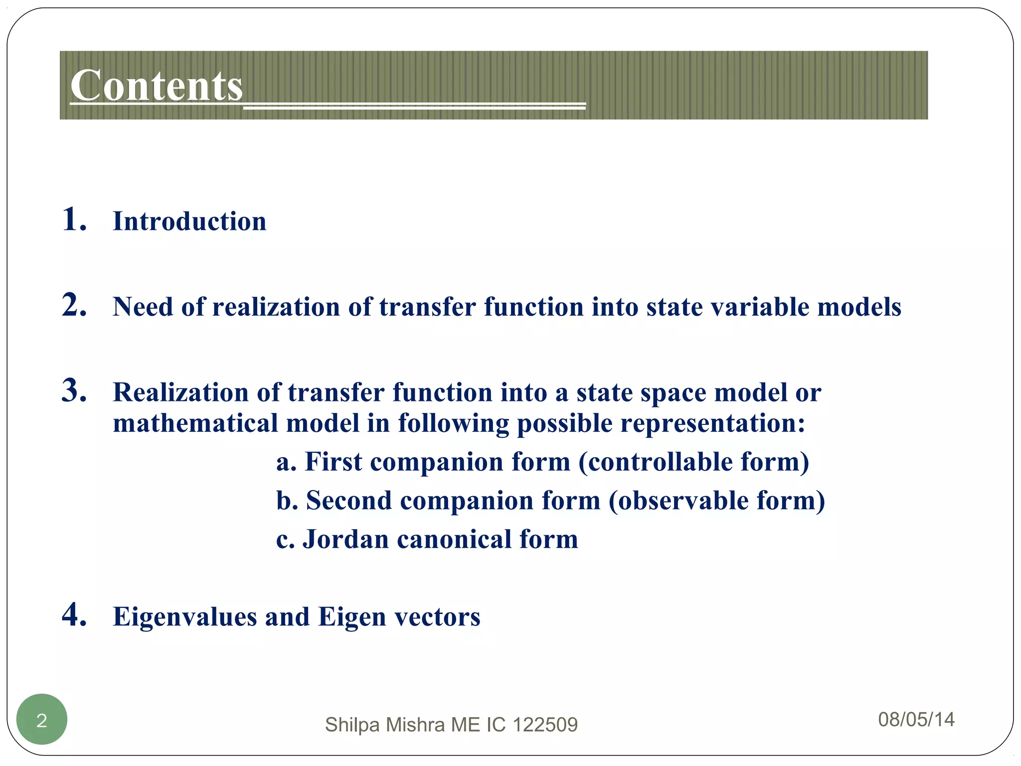 State space analysis, eign values and eign vectors | PPT