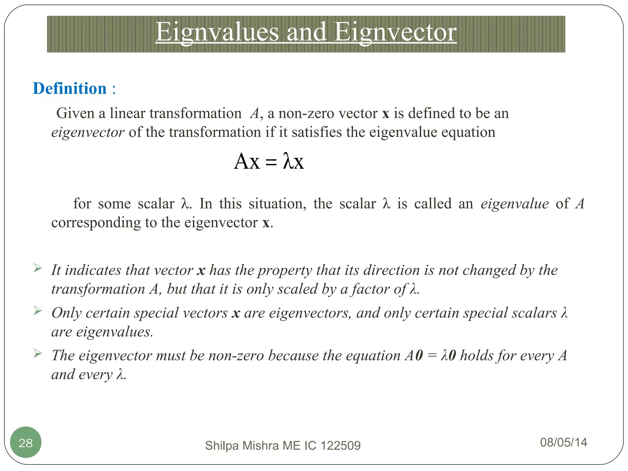 State space analysis, eign values and eign vectors | PPT