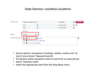 State Statutes, Codes, & Regulations: LexisNexis Academic | PPTX | Law