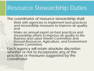 Resource Stewardship Coordination for Clean Air | PPT