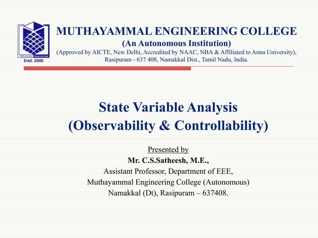 State variable analysis (observability & controllability) | PPT | Science