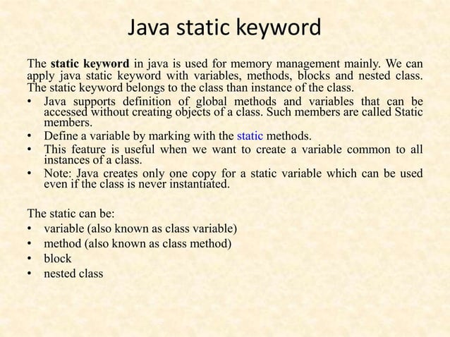 Static keyword ppt | PPTX | Programming Languages | Computing
