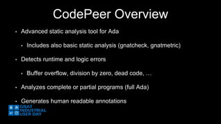 GNAT Pro User Day: Latest Advances in AdaCore Static Analysis Tools | PPTX