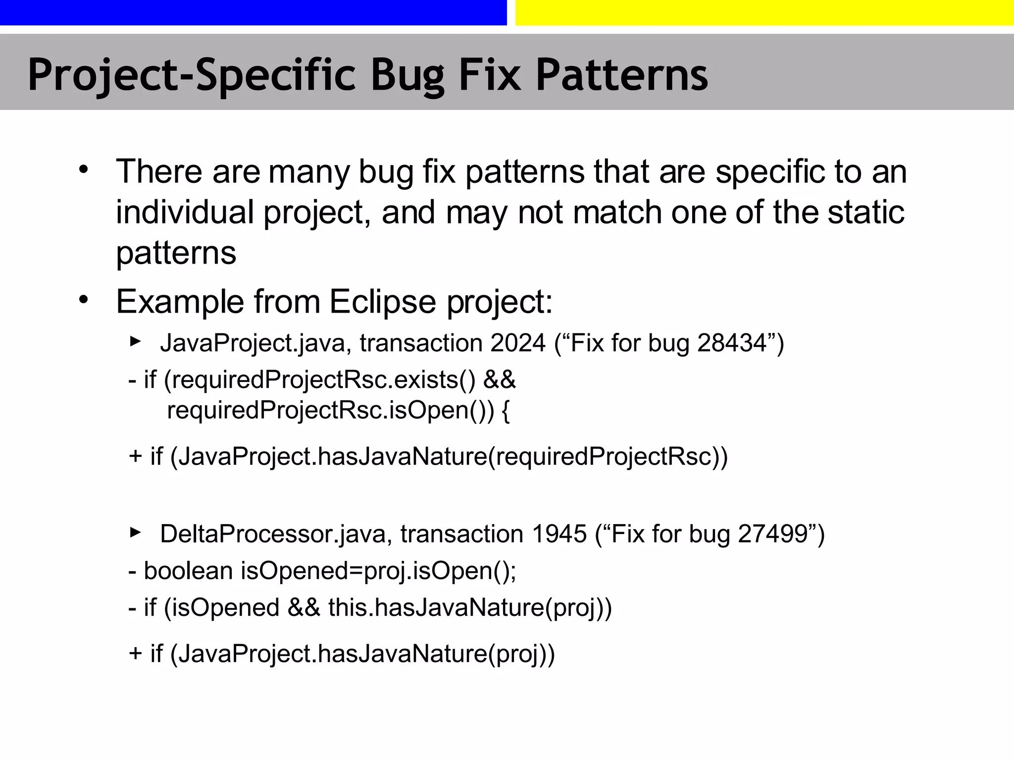 Static and Adaptive Bug Fix Patterns | PPT