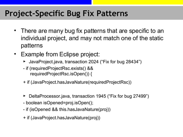 Static and Adaptive Bug Fix Patterns | PPT