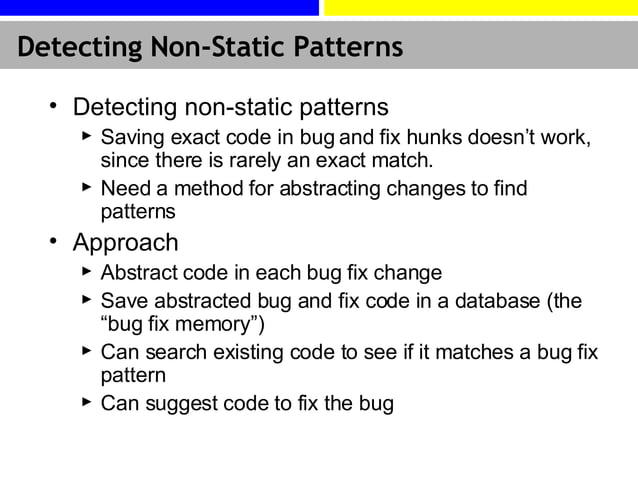 Static and Adaptive Bug Fix Patterns | PPT