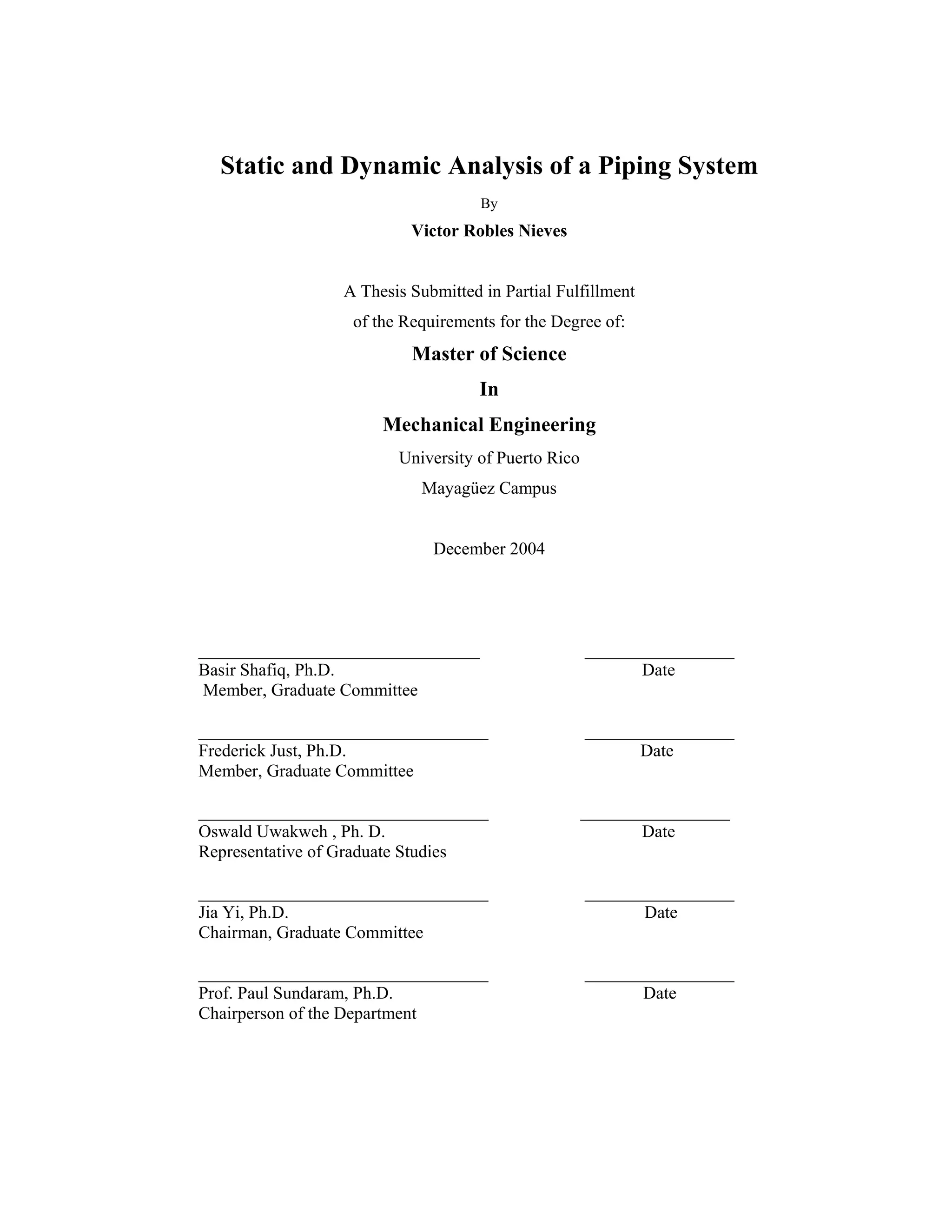 Static Dynamic Analysis Of Piping System Pdf Physics Science