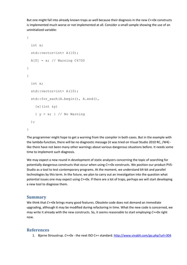 Static code analysis and the new language standard C++0x | PDF
