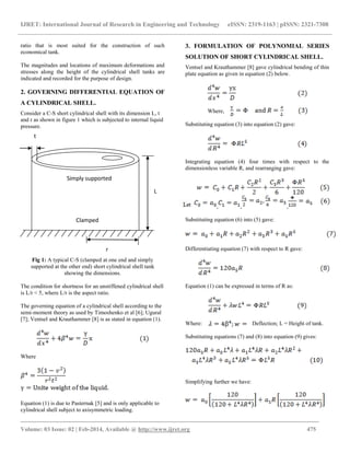 Static analysis of c s short cylindrical shell under internal liquid ...