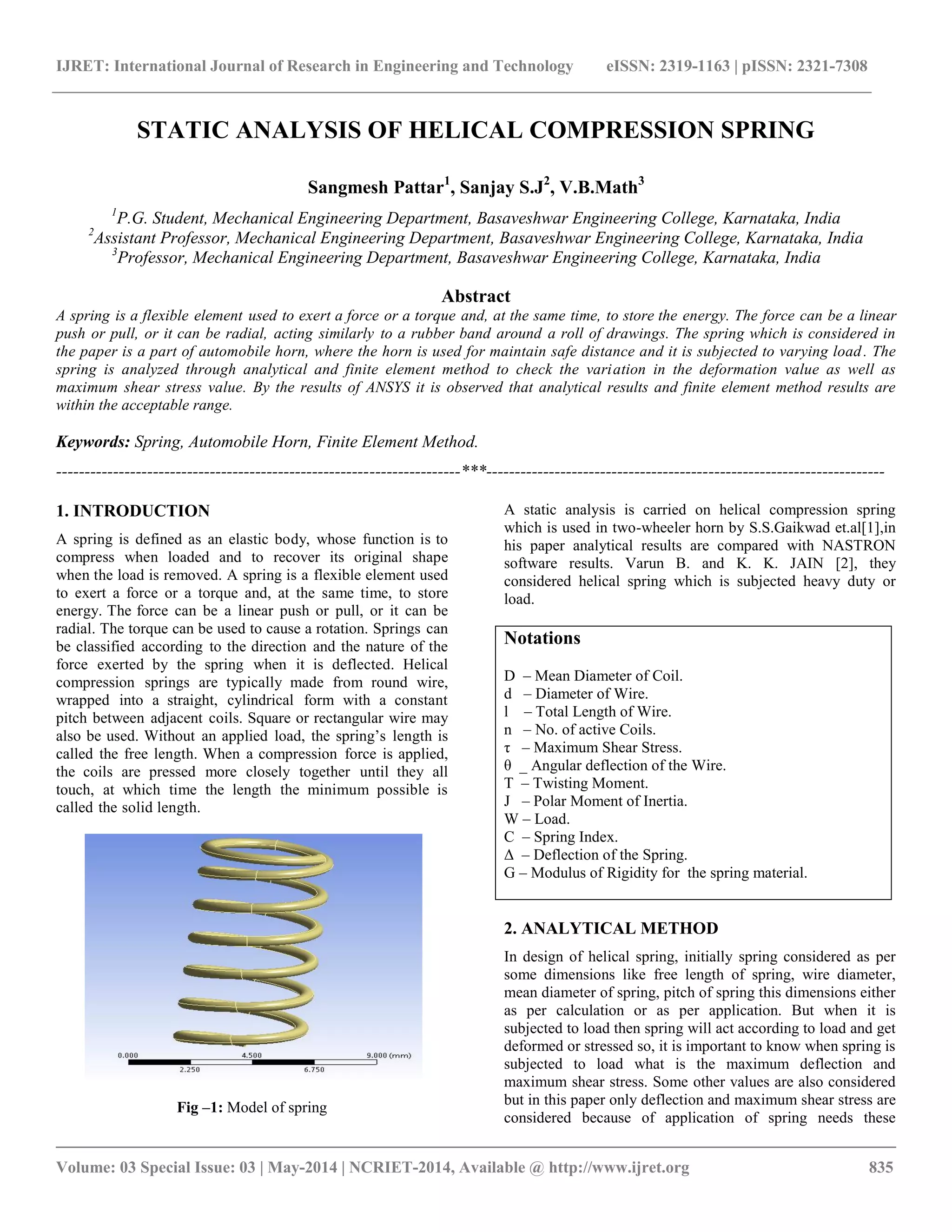Static analysis of helical compression spring | PDF