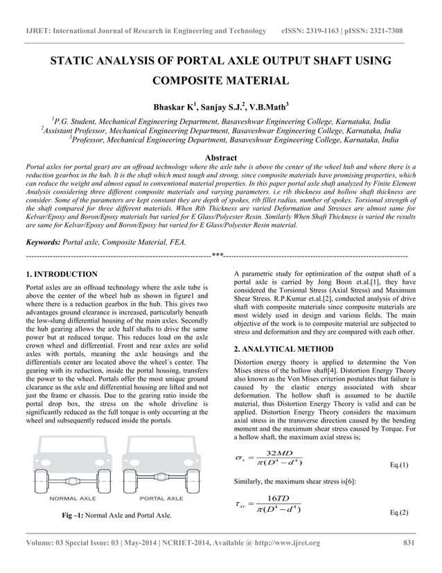 Static analysis of portal axle output shaft using | PDF