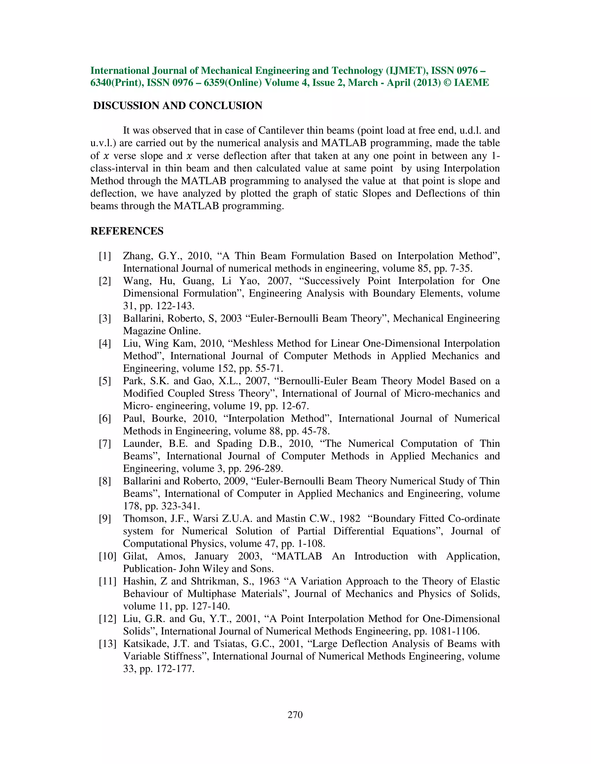 Static Analysis Of Thin Beams By Interpolation Method Approach Pdf