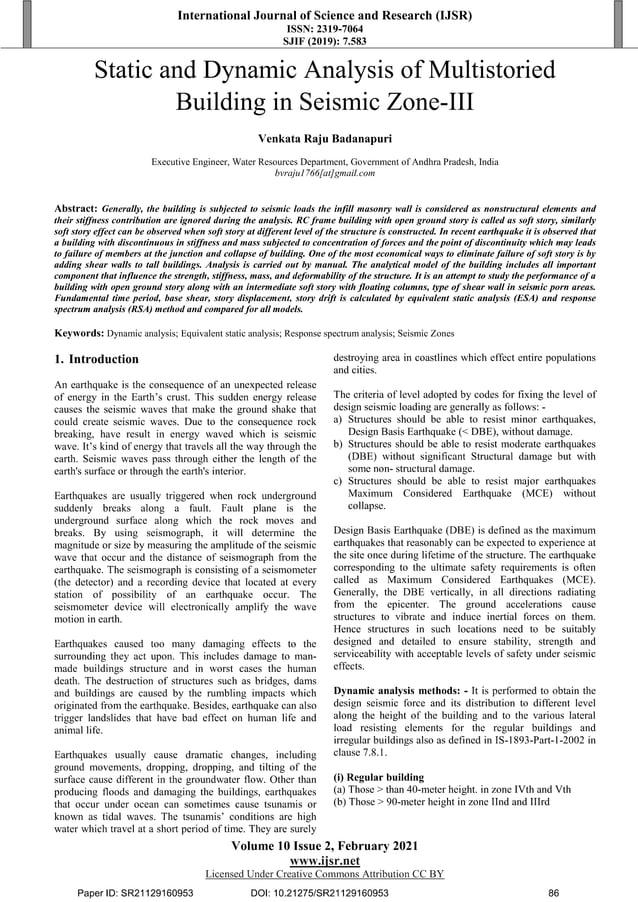 Static and Dynamic Analysis of Multi - storied Building in Seismic Zones.pdf