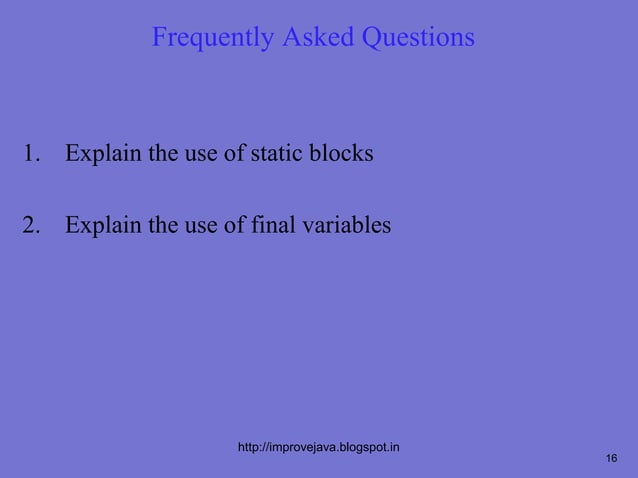 Static blocks, final variables .19 | Programming Languages | Computing