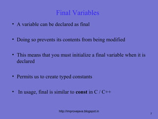 Static blocks, final variables .19 | Programming Languages | Computing