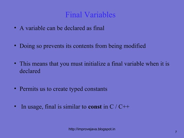 Static blocks, final variables .19 | Programming Languages | Computing