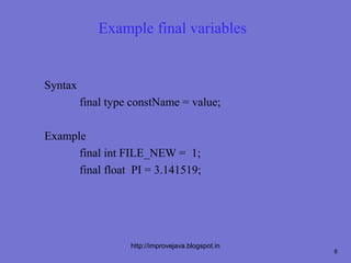 Static blocks, final variables .19 | Programming Languages | Computing