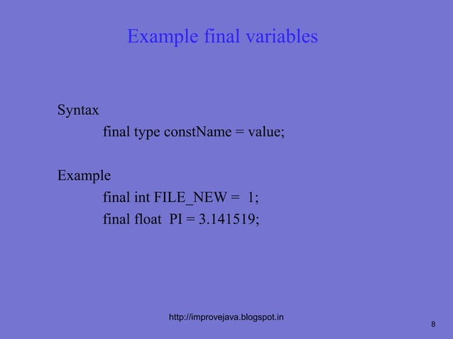 Static blocks, final variables .19 Static blocks, final variables .19