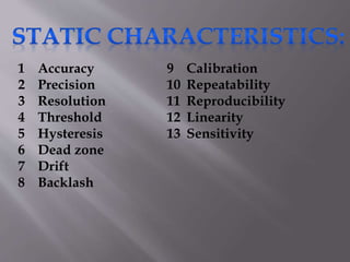 Static characteristics in Instrumentation and metrology | PPT
