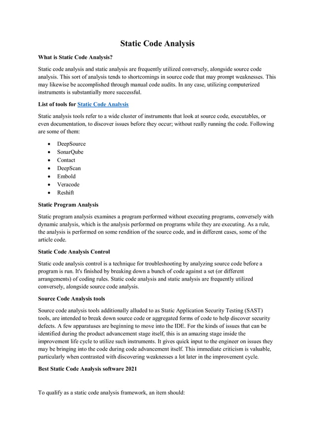 Static code analysis | PDF
