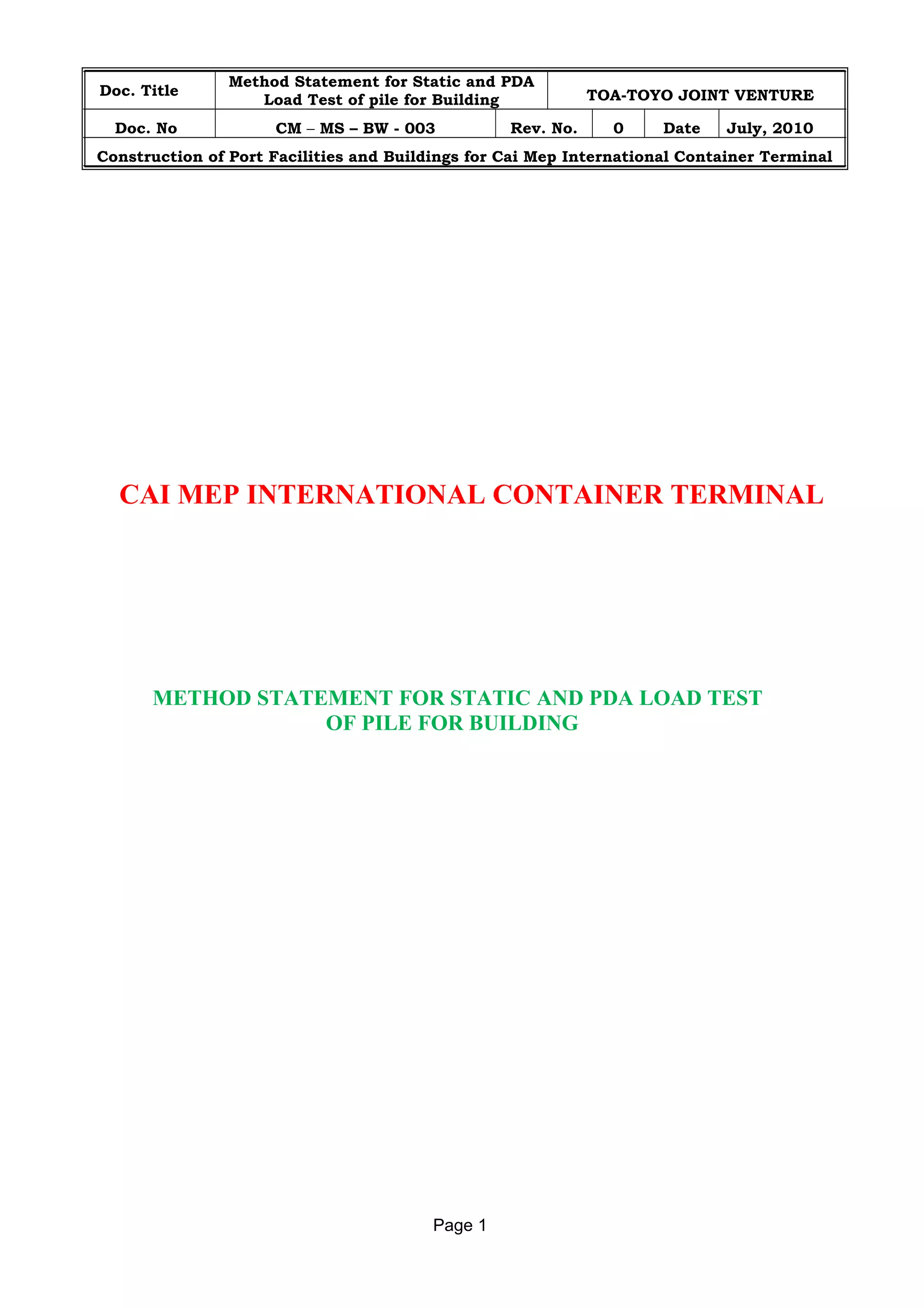 Static load test method statement cm - ms- bw - 003 | DOC