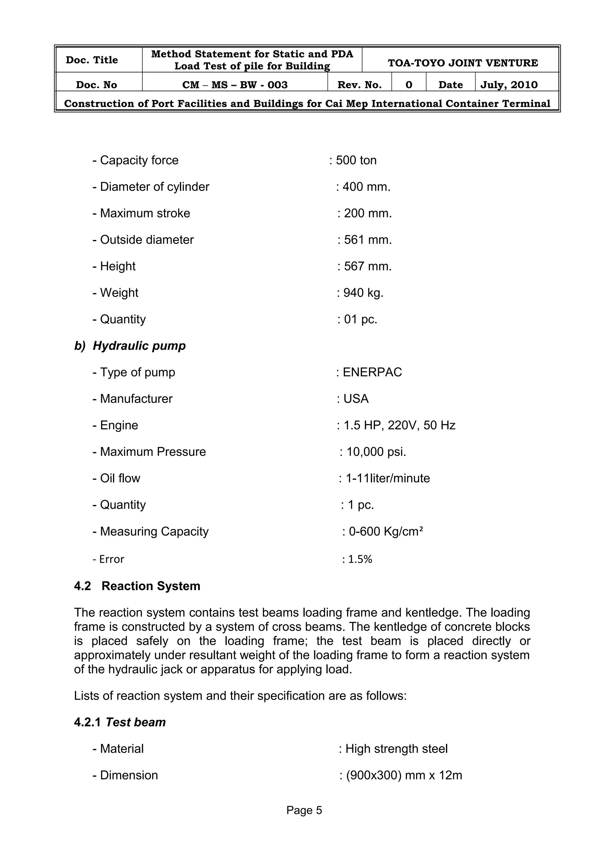 Static load test method statement cm - ms- bw - 003 | DOC