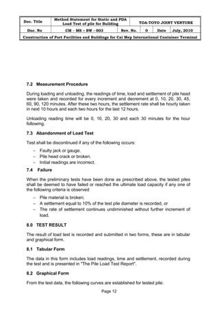 Static load test method statement cm - ms- bw - 003 | DOC