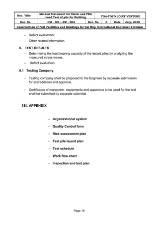Static load test method statement cm - ms- bw - 003 | DOC