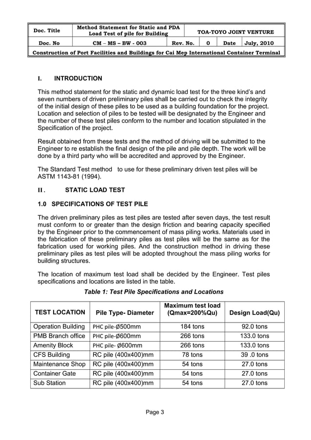 Static load test method statement cm - ms- bw - 003 | DOC | Civil ...