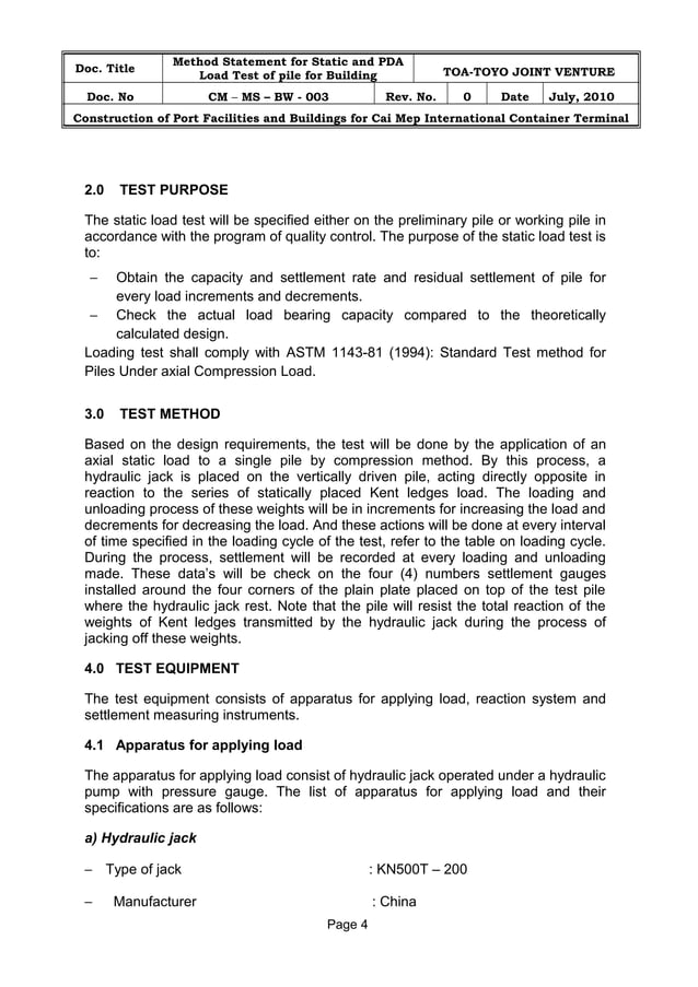 Static load test method statement cm - ms- bw - 003 | DOC | Civil ...