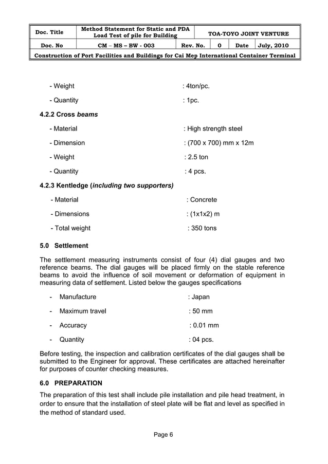Static load test method statement cm - ms- bw - 003 | DOC | Civil ...