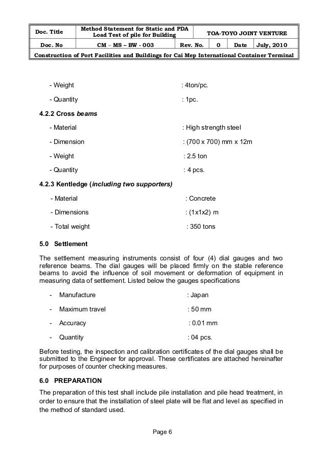 Static load test method statement cm - ms- bw - 003