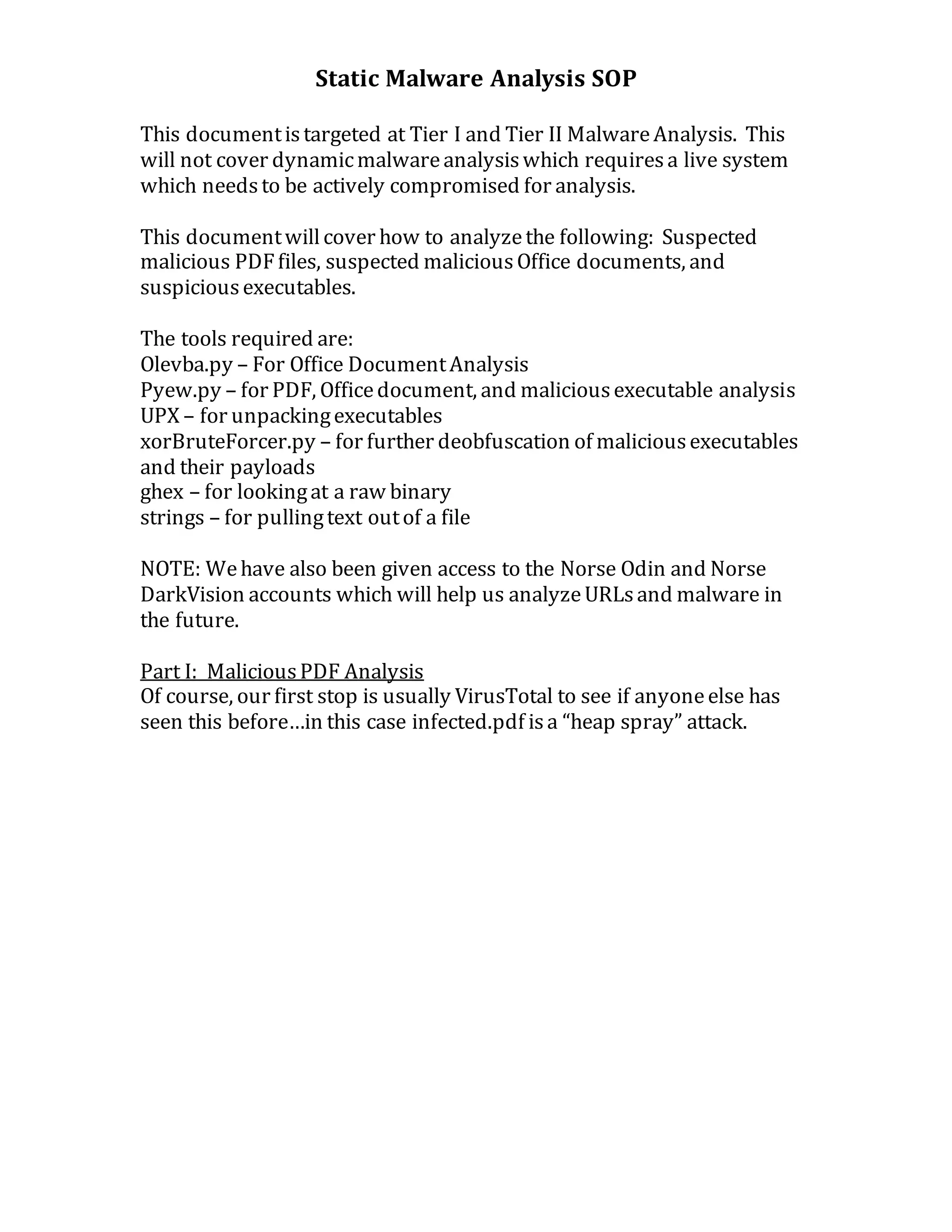 Static malware analysis sop | DOCX