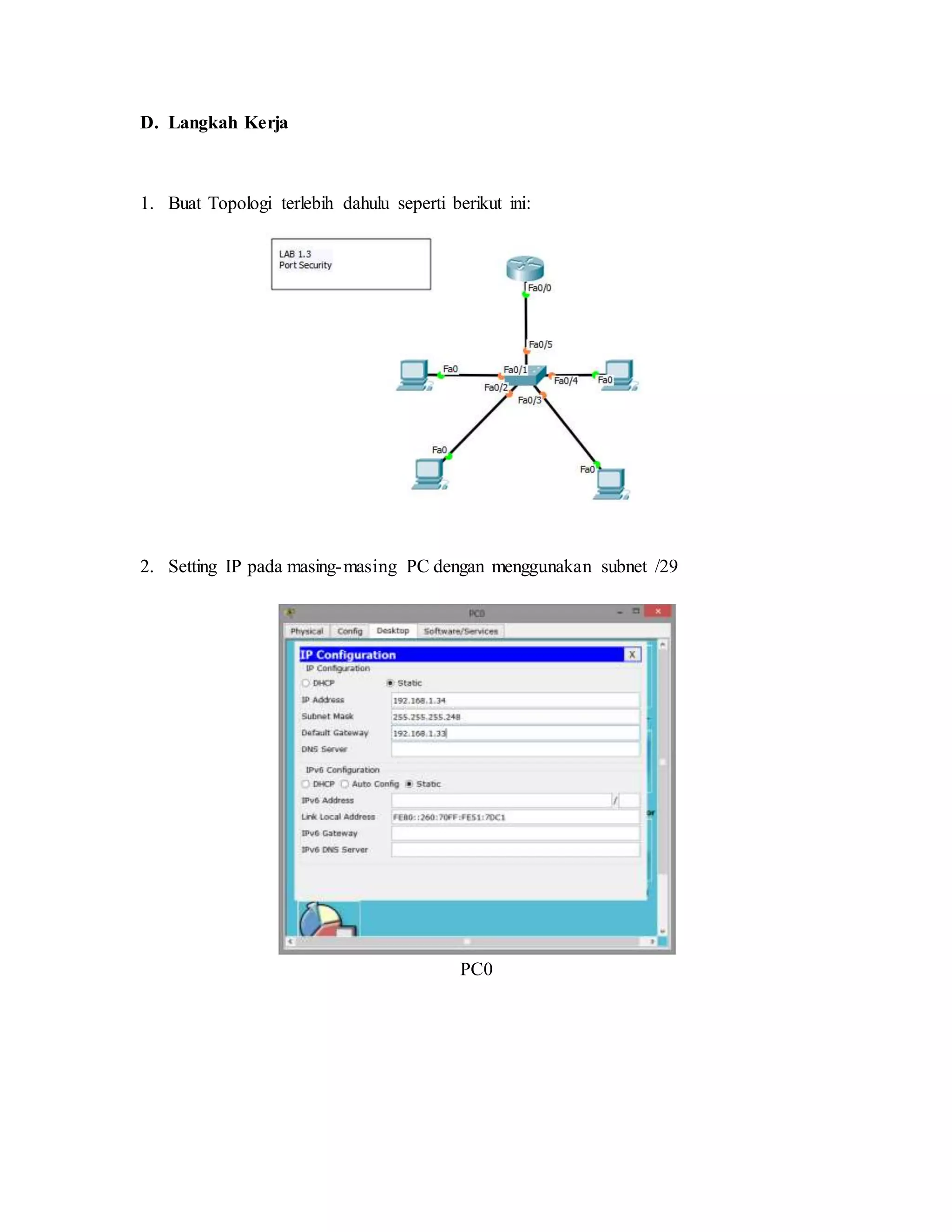 Static port security packet tracer | DOCX