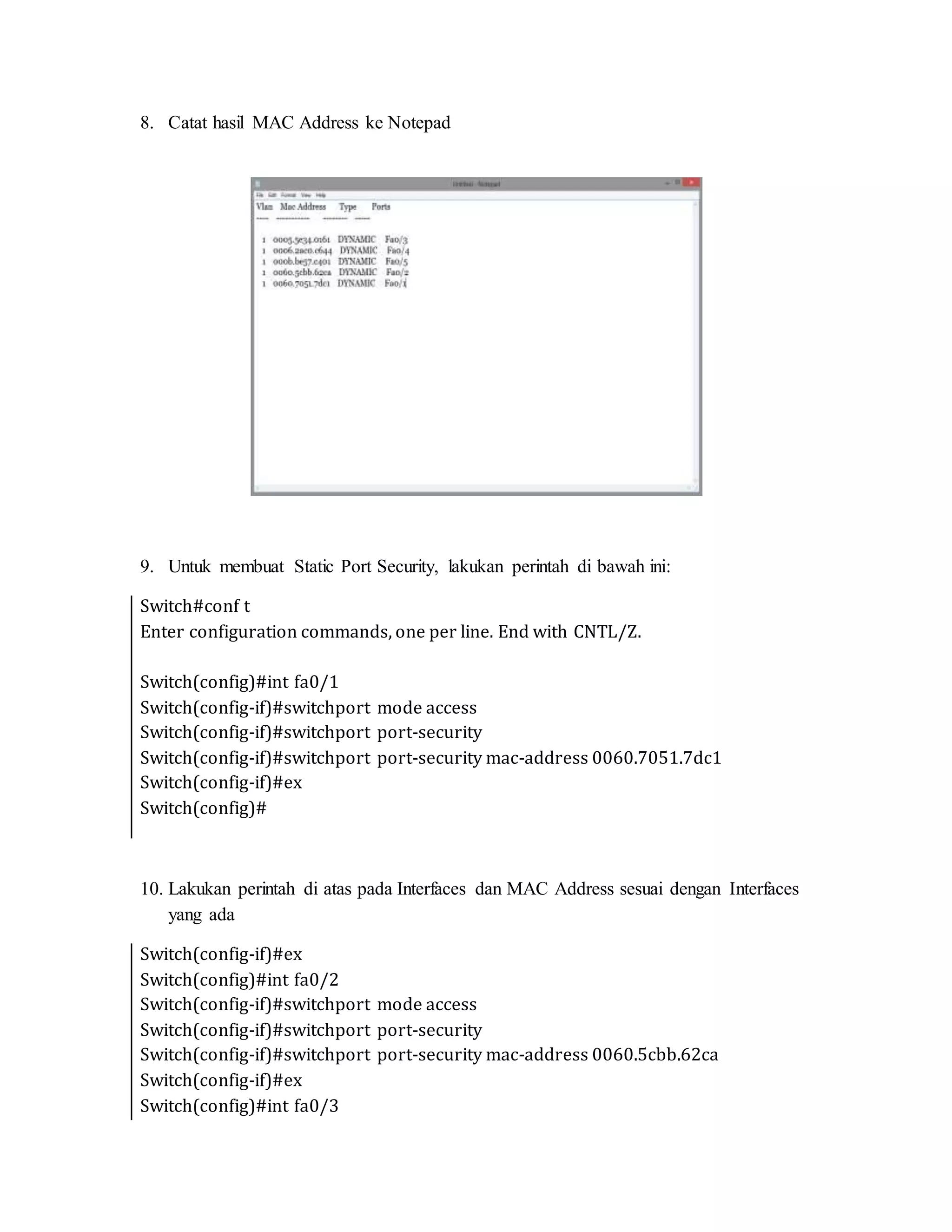 Static port security packet tracer | DOCX