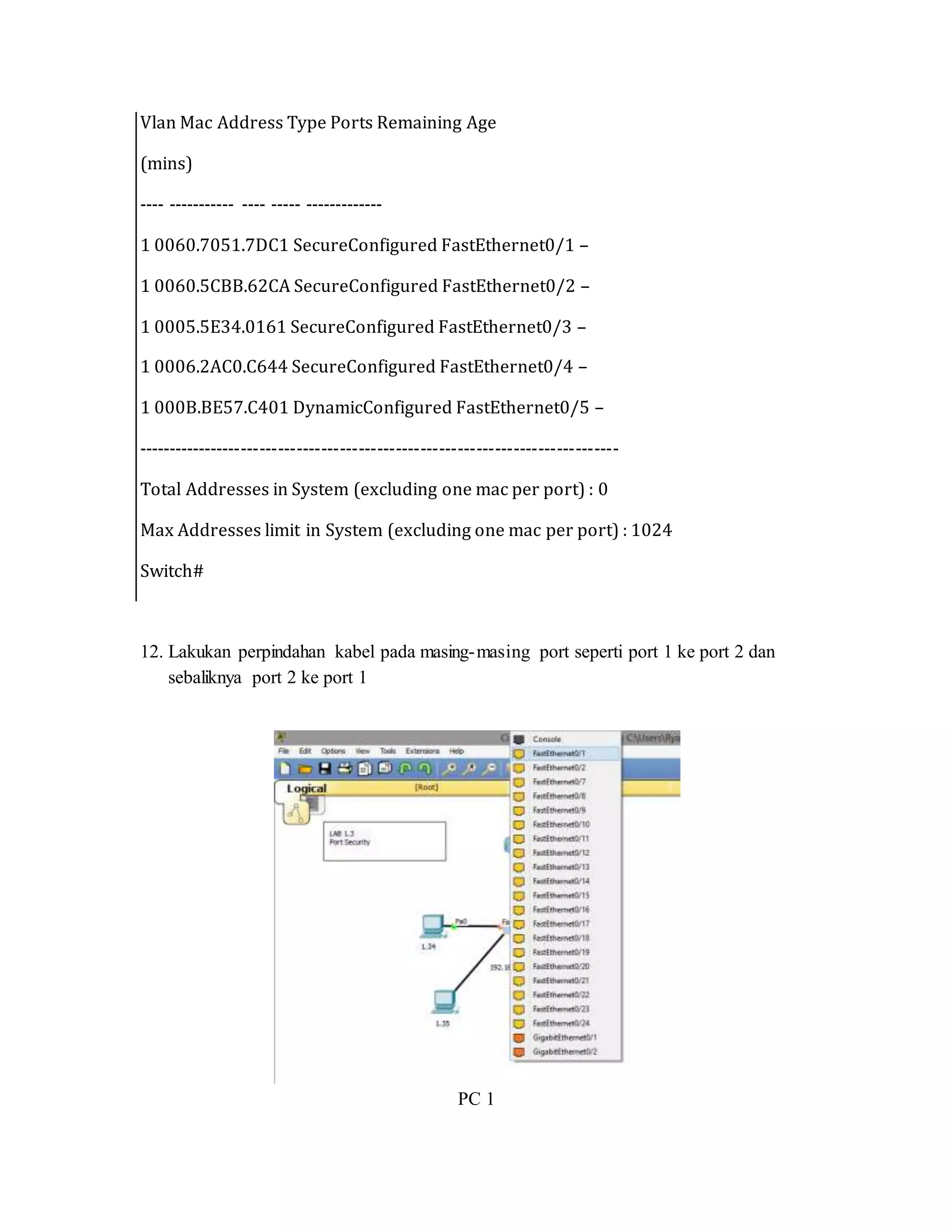 Static port security packet tracer | DOCX