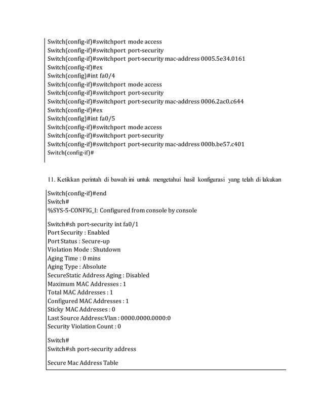 Static port security packet tracer | PDF