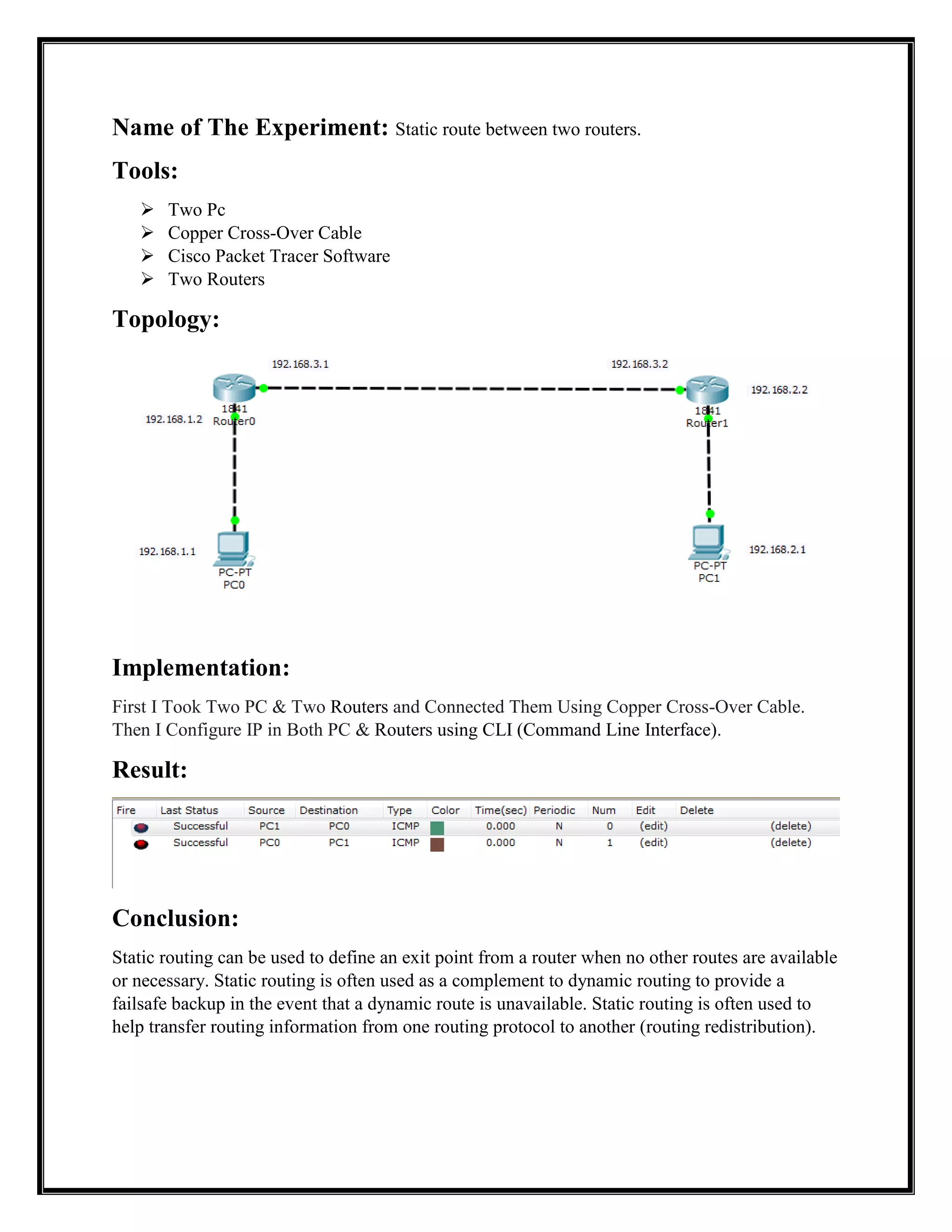 Static route between two routers | PDF