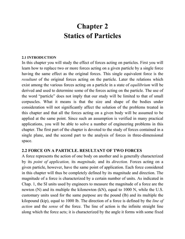 Lecture Notes on Engineering Statics. | PDF