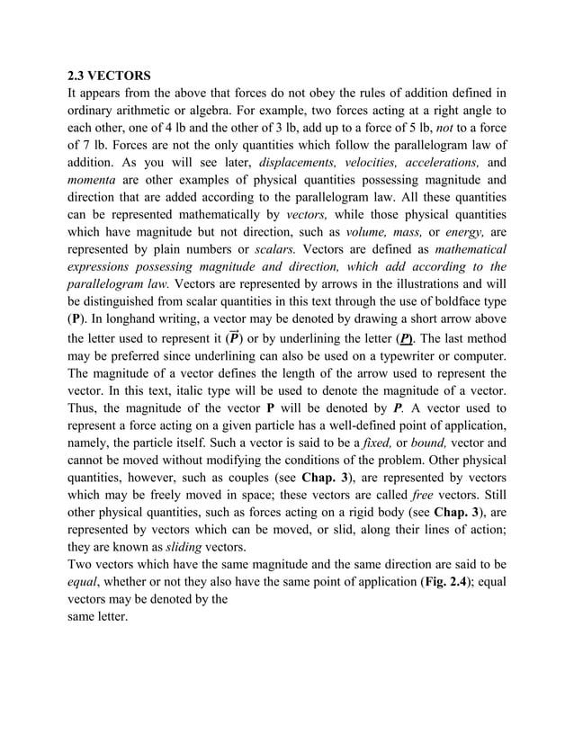 Lecture Notes on Engineering Statics. | PDF