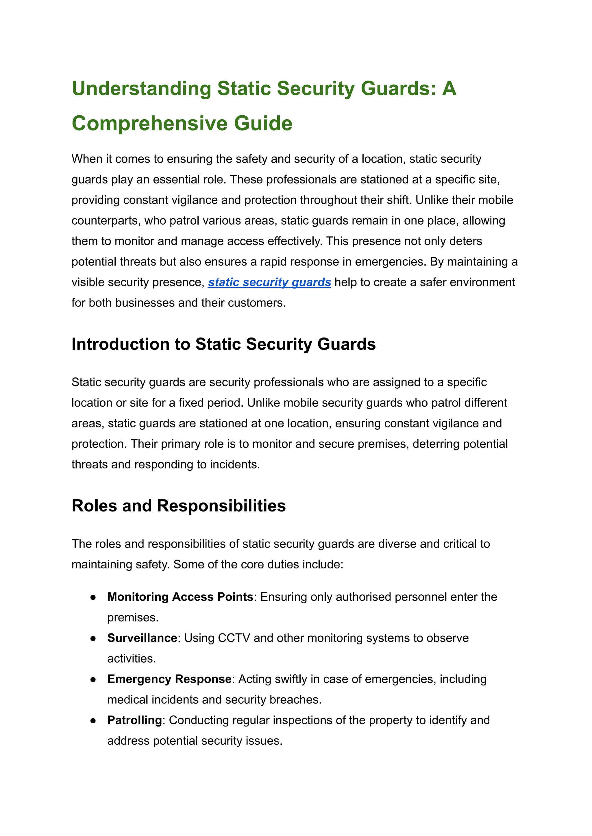 Understanding Static Security Guards: A Comprehensive Guide | PDF