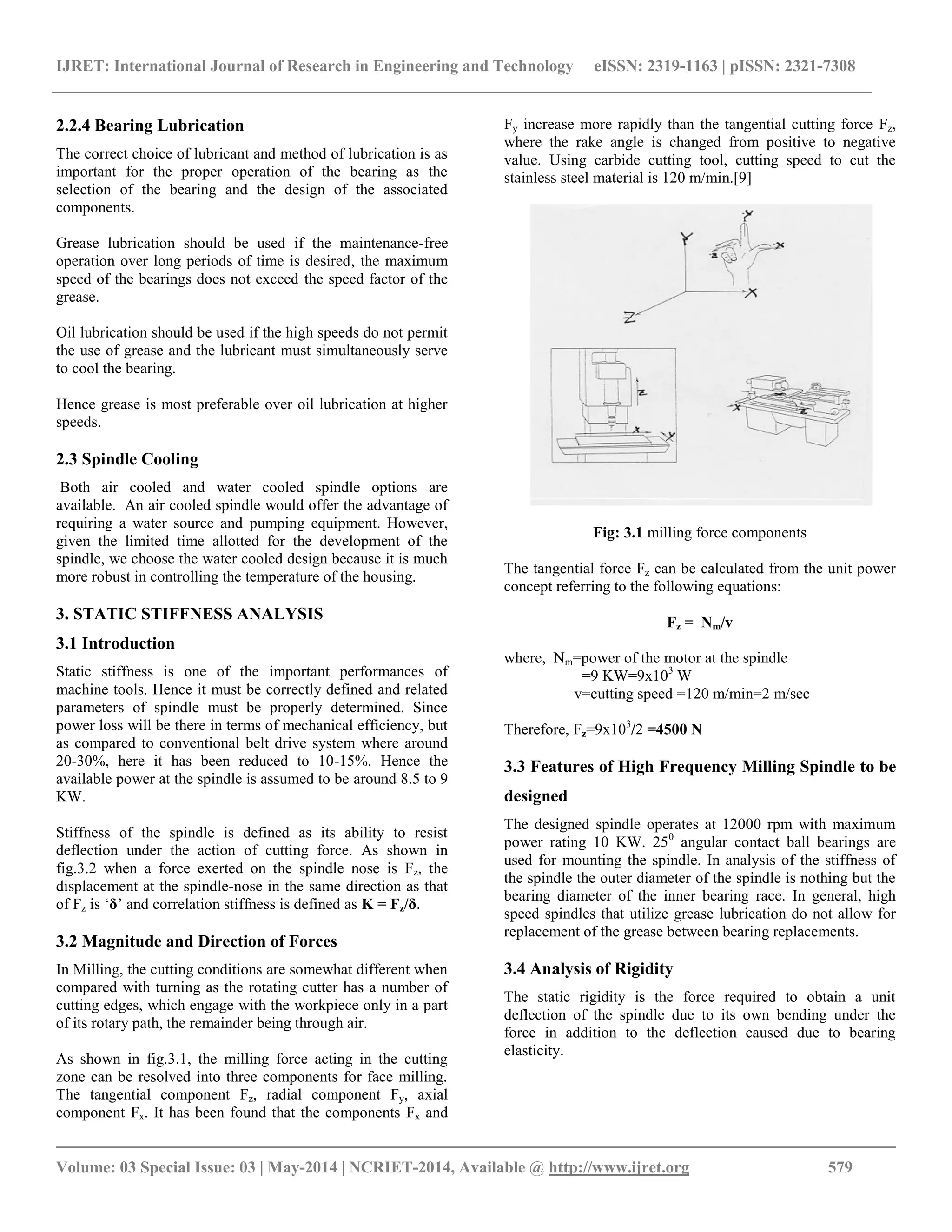 Static stiffness analysis of high frequency milling spindle | PDF