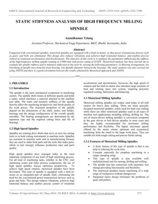 Static stiffness analysis of high frequency milling spindle | PDF
