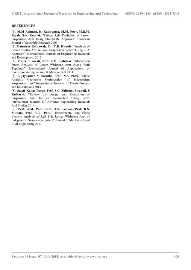 Static Structural Analysis Of Suspension Arm Using Finite Element Method