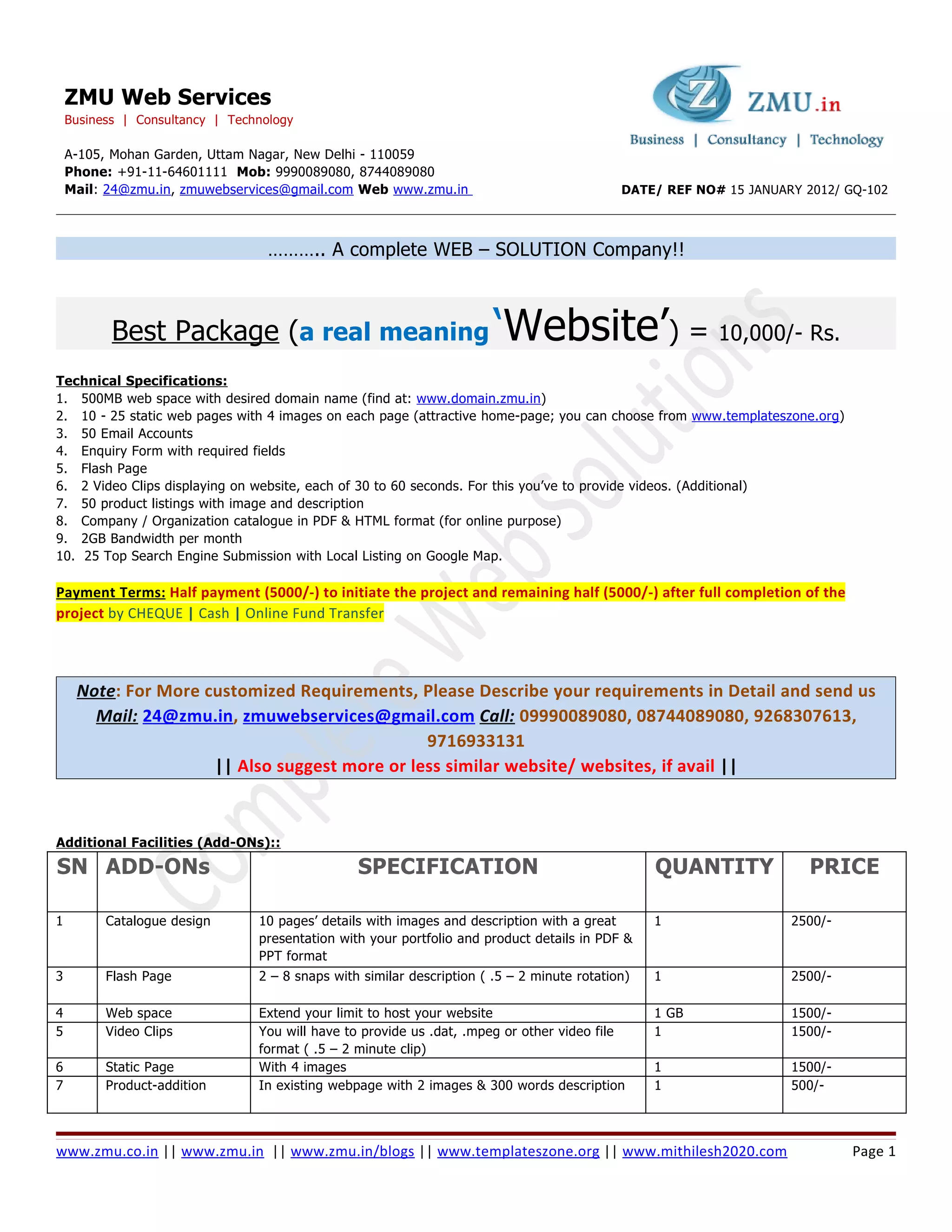 static website quotation | DOC